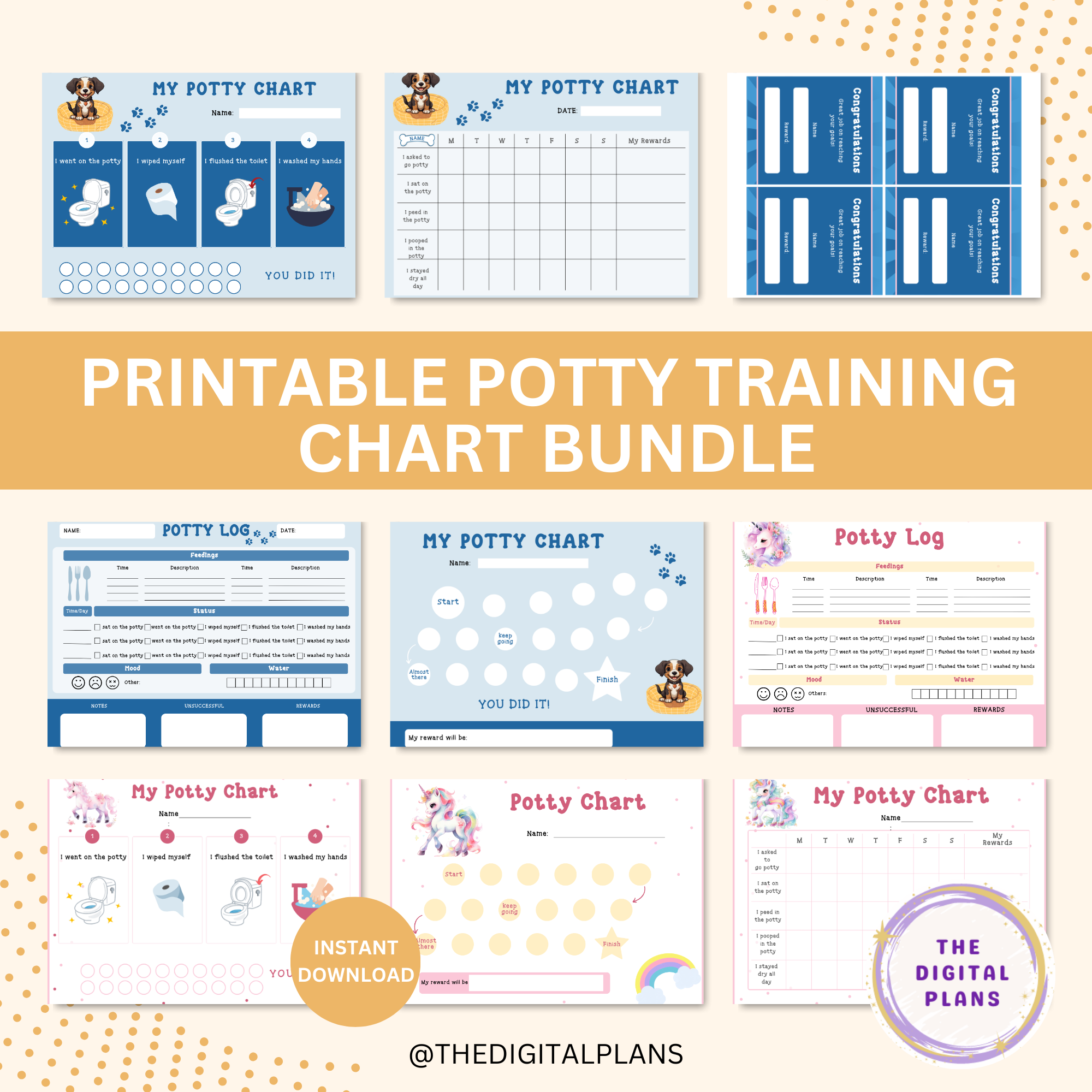Printable Potty Training Chart Bundle | Boys & Girls Reward Charts | T ...